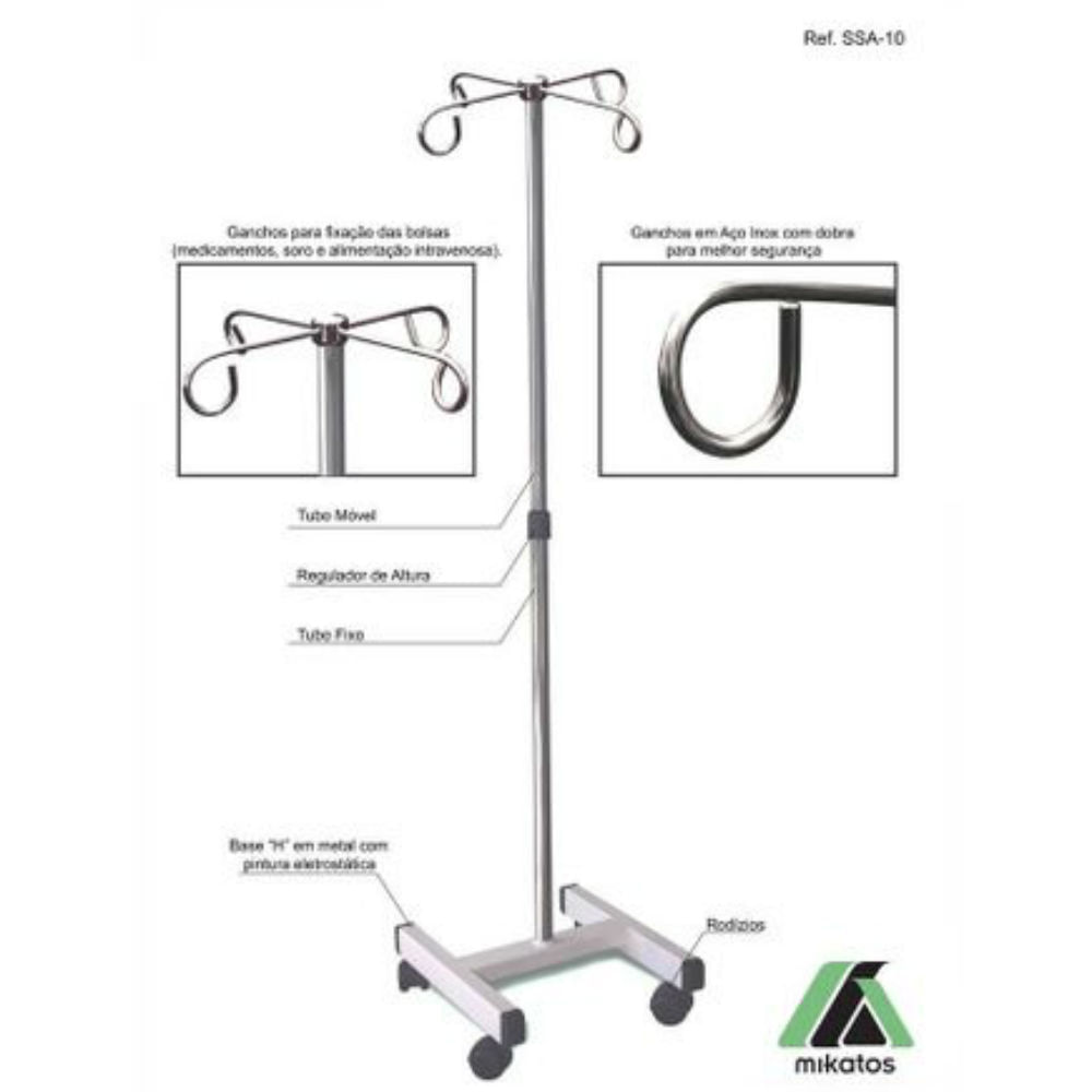 Suporte De Soro Hospitalar - Missouri Mikatos - Aço Inox - Center Medical Suporte De Soro Hospitalar - Missouri Mikatos - Aço Inox - Center Medical